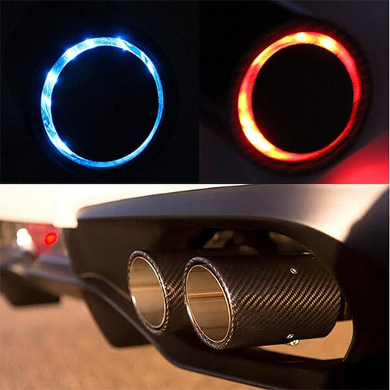 🚗LED Flaming Luminous Universal Car Modified Carbon Fiber Tail pipes💥R ...